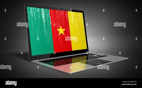 Cameroon Country Flag And Binary Code On Laptop Screen 3d