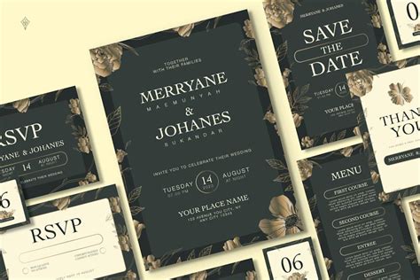 Набор свадебных приглашений Leaves Графические шаблоны Envato Elements