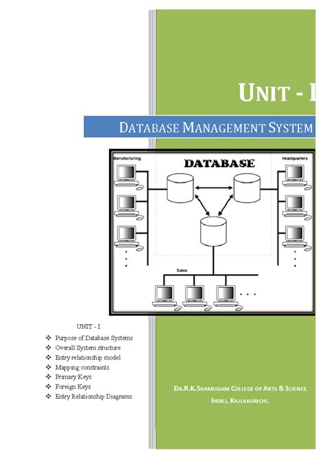 Dbms Unit1 Dbms Unit I Drrk College Of Arts And Science Indili