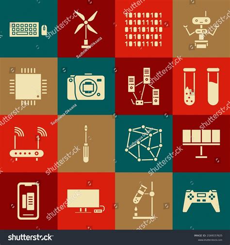 Set Gamepad Solar Energy Panel Test Stock Vector Royalty Free