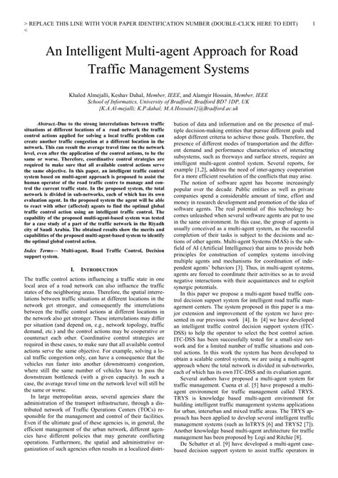 Pdf An Intelligent Multi Agent Approach For Road Traffic Management Systems