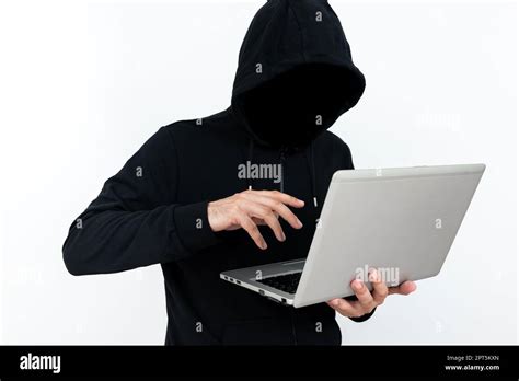 Man Standing With Laptop Presenting Cyber Security Stock Photo Alamy