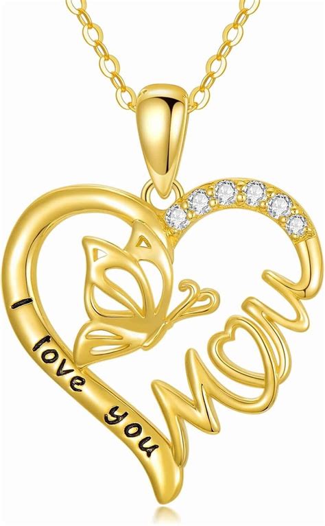 Doliox 14k Solid Gold Mom Necklace For Mom Heart Pendant With Butterfly