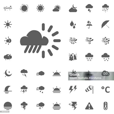 클라우드 비와 태양 아이콘입니다 날씨 벡터 아이콘 설정합니다 0명에 대한 스톡 벡터 아트 및 기타 이미지 0명 기상 이변 기상학 Istock