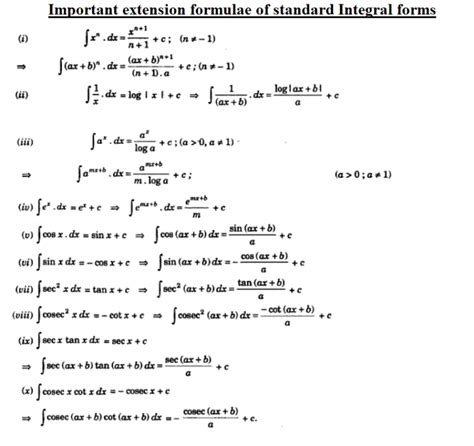 Pdf Integration Formulas For Class 12 Math Mitra