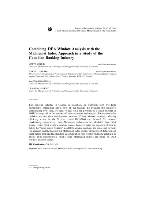Pdf Combining Dea Window Analysis With The Malmquist Index Approach