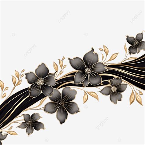 배경 격리 요소가 없는 금색 윤곽선이 있는 검은색 꽃의 원활한 테두리 원활한 국경 검은색 Png 일러스트 및 이미지 에 대한 무료 다운로드 Pngtree