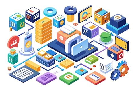 Isometric Illustration Of Data Processing Cloud Computing And Data Storage With Various Icons