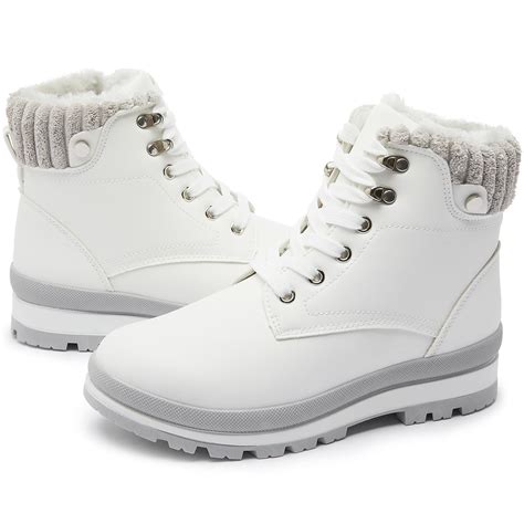 Hash Bubbie Womens White Combat Boots Black Platform Boots Non Slip
