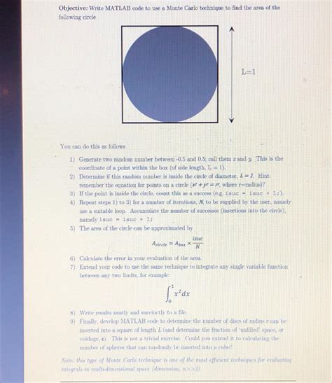 Solved Objective Write Matlab Code To Use A Monte Carlo