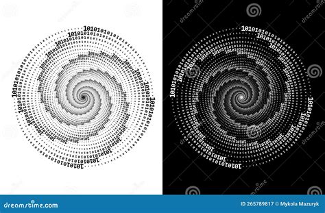 abstract digits one and zero in spiral over black and white background big data concept icon