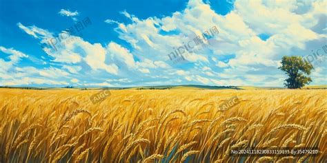 Ai创作图油画金黄色麦田 麦田风景画 手绘麦田风景 金色麦田风景 油画风格的麦田 唯美麦田 麦田田野原野 油画麦田 麦田风景蓝天白云 自然风光