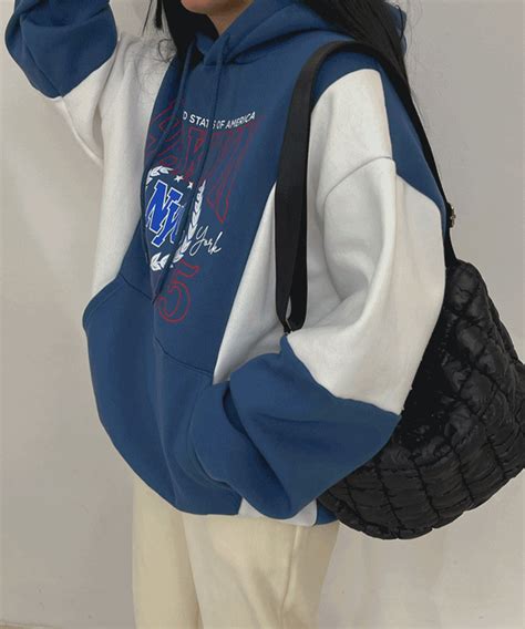 원단굿고퀄 브룩클린 레터링 로고 프린팅 배색 아방오버핏 기모 후드티 에이블리