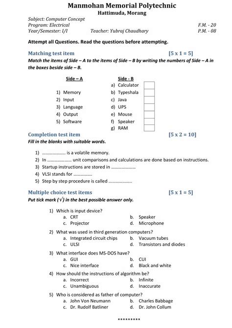 Pdf Matching Test Item Example Dokumentips