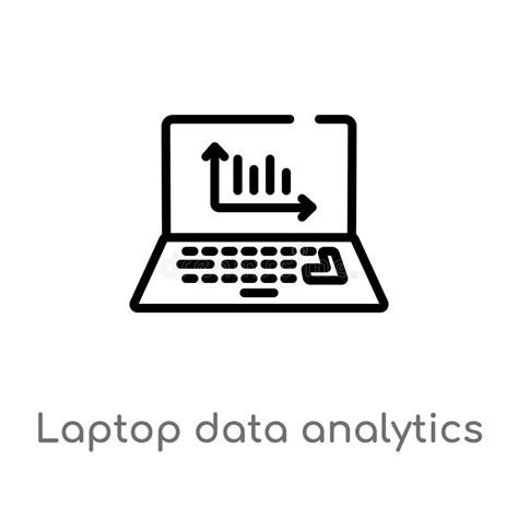 Outline Laptop Data Analytics Graphic On Screen With Circles Vector Icon Isolated Black Simple