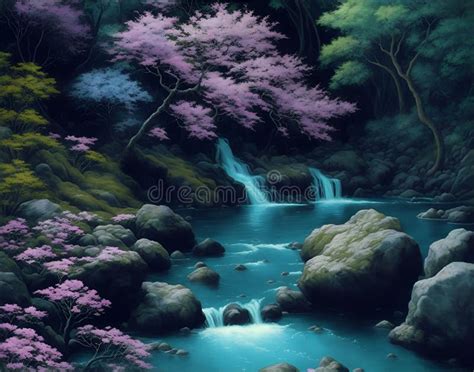 водопад в лесу изображение должно быть иллюстрациями и созданным фрагментом Иллюстрация штока