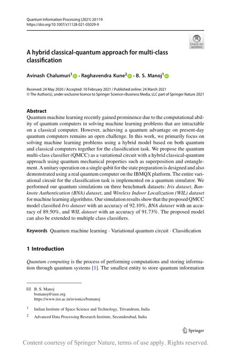 A Hybrid Classical Quantum Approach For Multi Class Classification