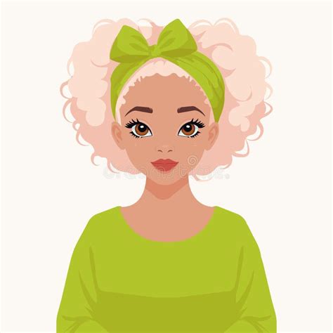 Cartoon Illustration Of A Lovely Girl With Curly Pink Hair Stock Illustration Illustration Of