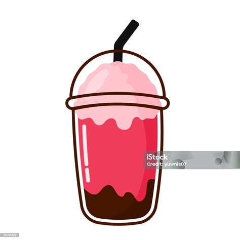 딸기 아이스 밀크 쉐이크 애니메이션 만화 벡터 일러스트 레이 션 흰색 배경에 밀크 셰이크에 대한 스톡 벡터 아트 및 기타 이미지 밀크 셰이크 플랫 디자인 0명