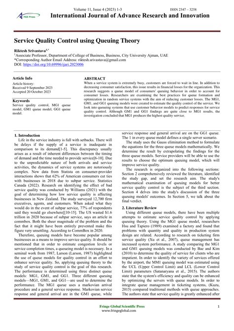 Pdf Service Quality Control Using Queuing Theory