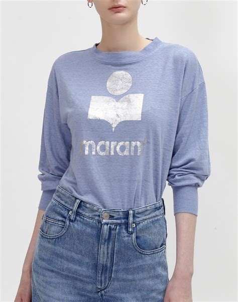 이자벨마랑 23ss Isabel Marant Etoile Klowia 블루 로고프린트 리넨 긴팔티셔츠 위시버킷