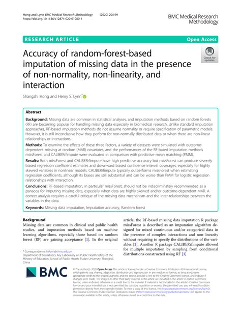 Pdf Accuracy Of Random Forest Based Imputation Of Missing Data In The