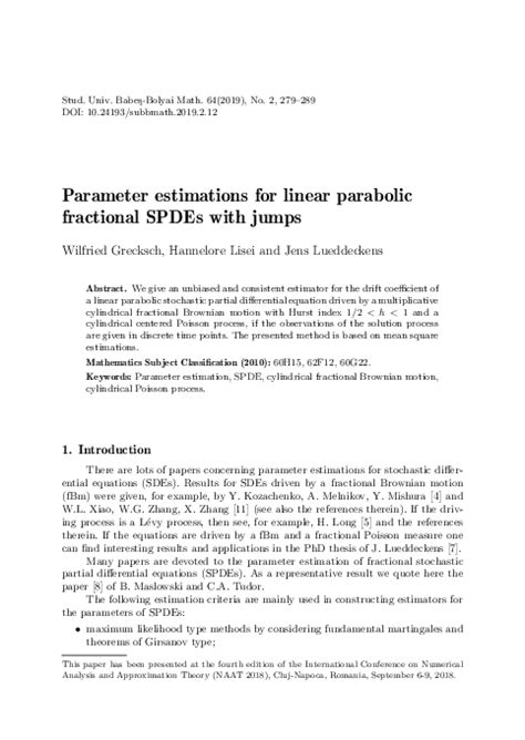 Pdf Parameter Estimations For Linear Parabolic Fractional Spdes With