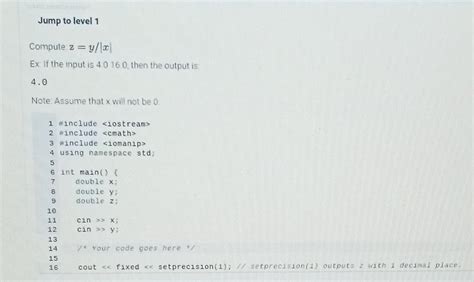 solved jump to level 1 compute z y ∣x∣ ex if the input is