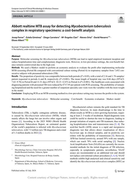 Abbott Realtime Mtb Assay For Detecting Mycobacterium Tuberculosis Complex In Respiratory