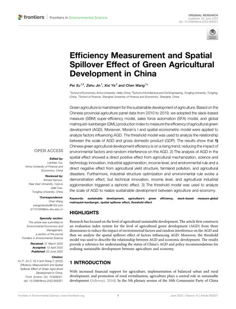 Pdf Efficiency Measurement And Spatial Spillover Effect Of Green Agricultural Development In China