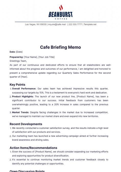 Free Cafe Briefing Memo Template To Edit Online