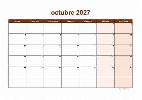 Calendario Octubre 2027