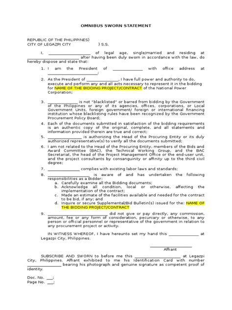 Omnibus Sworn Statement Npc Government Information Government