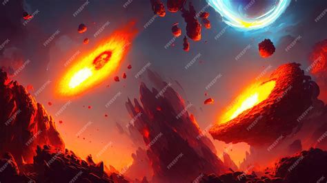 Premium Photo Space Asteroids Falling On Planet Explosions And