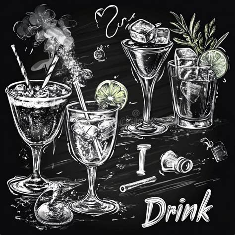 A Contemporary Hand Drawn Sketch Collection Featuring Alcoholic