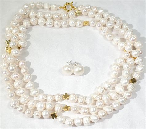 Natural Pearls With Greek Crosses Protection And Balance Silver 925