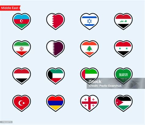 중동 대륙 국가의 국기 고립된 하트 깃발 국가의 색상 플래그입니다 벡터 아이콘 0명에 대한 스톡 벡터 아트 및 기타 이미지 0명 기 남쪽 Istock