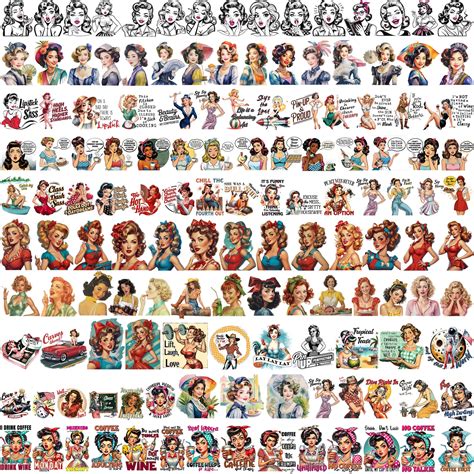 300 Funny Pin Up Girl Png Designs Mega Bundle Vintage Digital Art