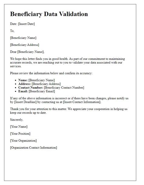 Letter Template For Beneficiary Contact Information Verification Free