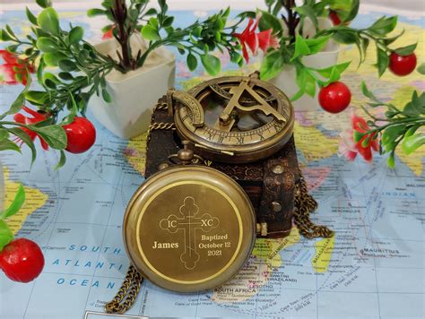Nautical Brass Compass Personalized Engraved Antique Working Sundial Compass Handmade Pocket
