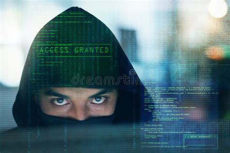 Hacker Online System And Man With Code For Programming Malware And Information Technology In