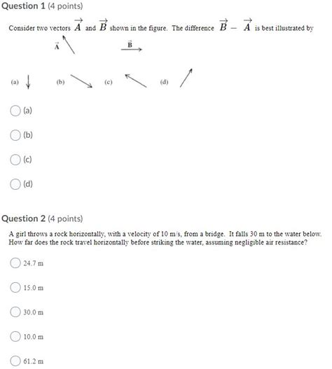 solved question 1 4 points consider two vectors a and b