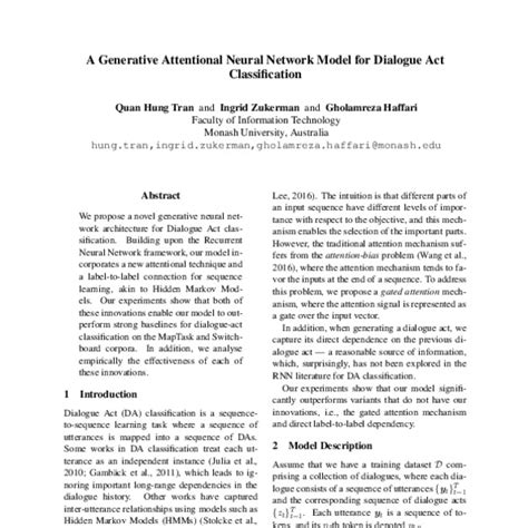 A Generative Attentional Neural Network Model For Dialogue Act Classification Acl Anthology