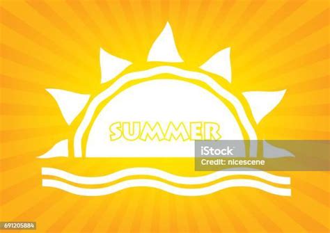 여름 시간 오렌지 Sunrays 배경에 아이콘 타이 포 그래피 포스터 벡터 일러스트 레이 션 디자인 아이콘 포스터입니다 노랑에