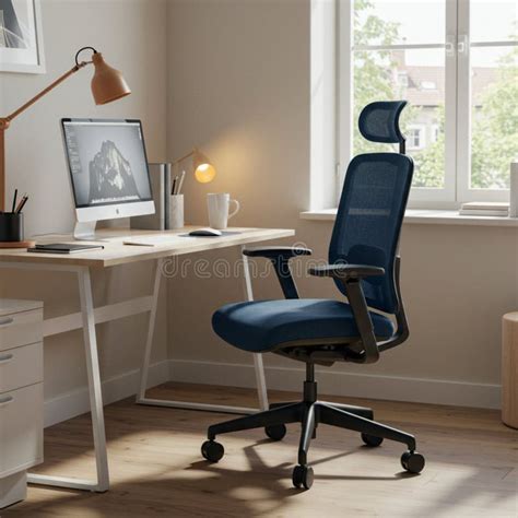 Home Office Setup Showing A Modern Workspace A Wooden Desk Holds A