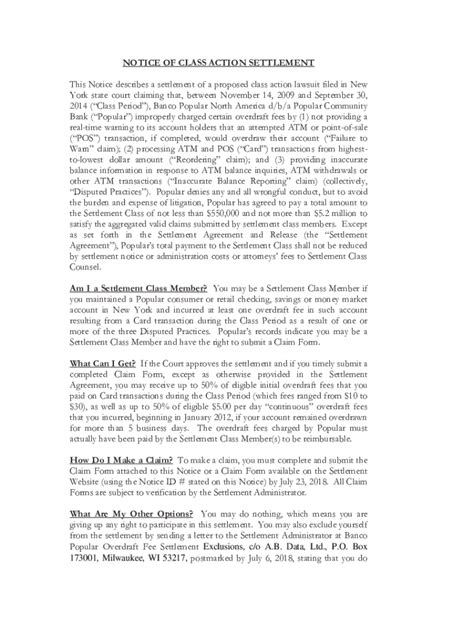 Fillable Online Notice Of Class Action Lawsuit And Proposed Settlementnolo Fax Email Print