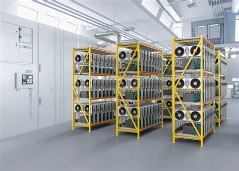 Mining Farm With Graphic Card Or Gpu Rack In Warehouse Stock