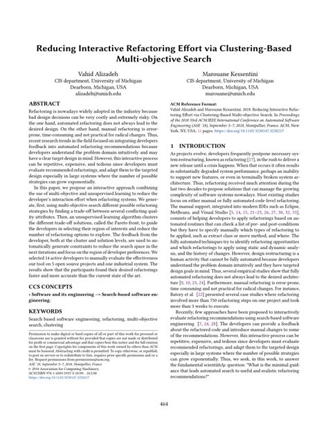 Pdf Reducing Interactive Refactoring Effort Via Clustering Based Multi Objective Search