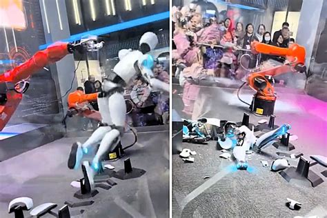 Humanoid Crashes And Falls To Pieces In Front Of Shocked Crowd At