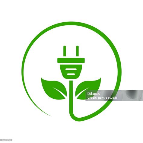전기 플러그 그린 에너지 실루엣 아이콘입니다 재생 생태 지속 가능한 기술 아이콘입니다 잎 글리프 픽토그램이 있는 에코 전력 환경 보전 고립된 벡터 그림 네트워크 연결
